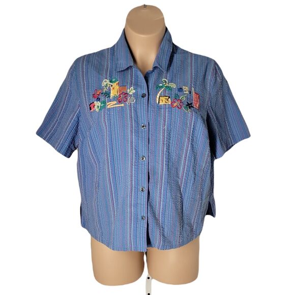 Koret | Tops | Koret Womens Button Up Collared Shirt Sz 8w Blue Short ...